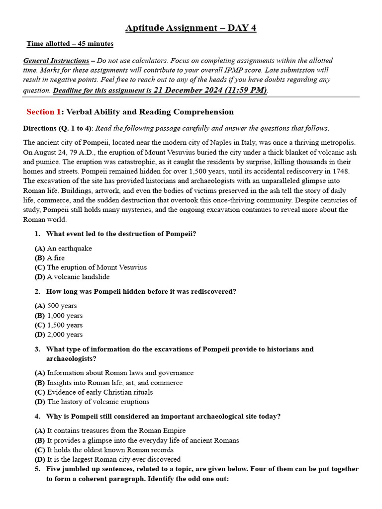 Aptitude Assignment DAY 4 | PDF | Pompeii | Mount Vesuvius