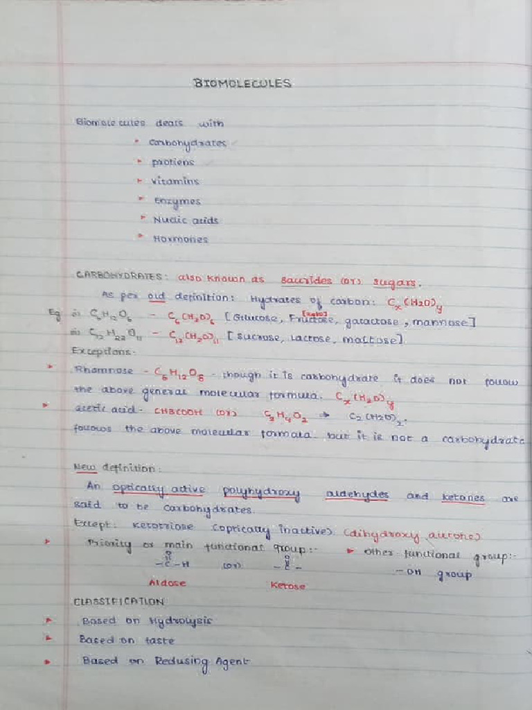 Biomolecules-Class Notes | PDF