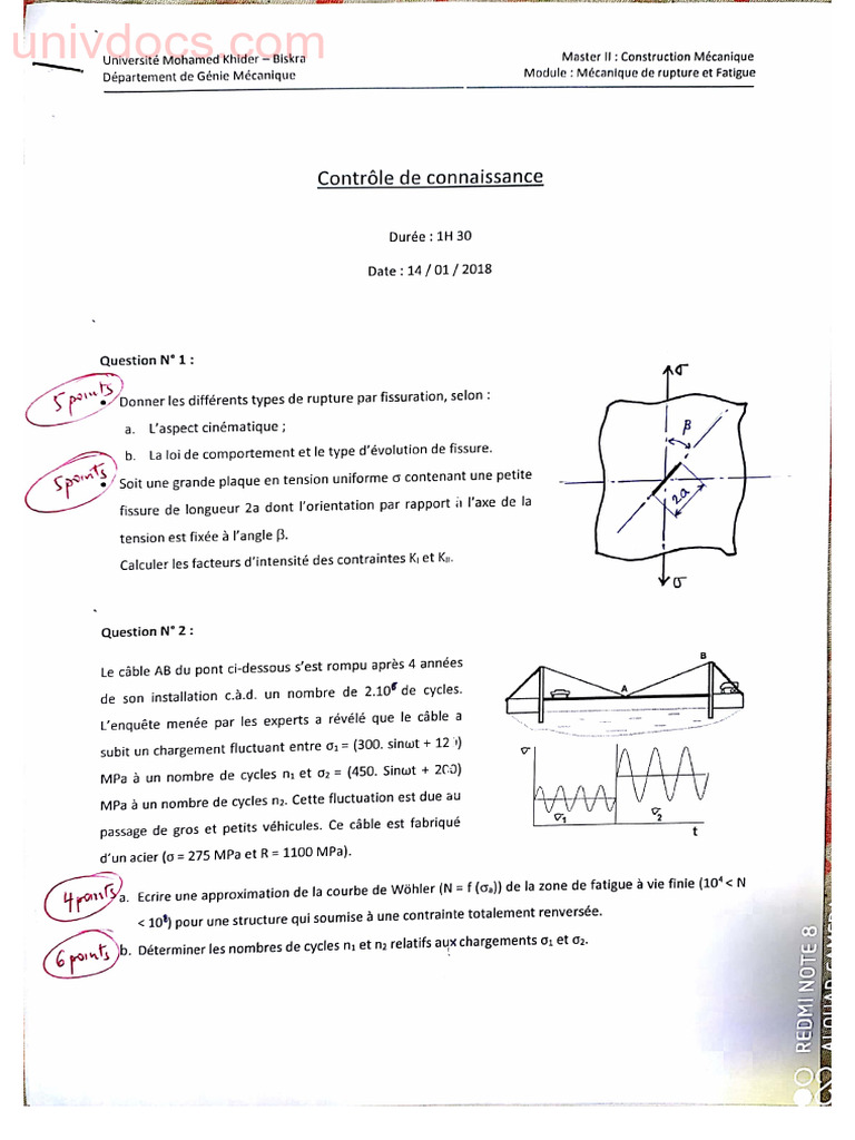 Controle de Mécanique de Rupture Et Fatigue - 2018 | PDF