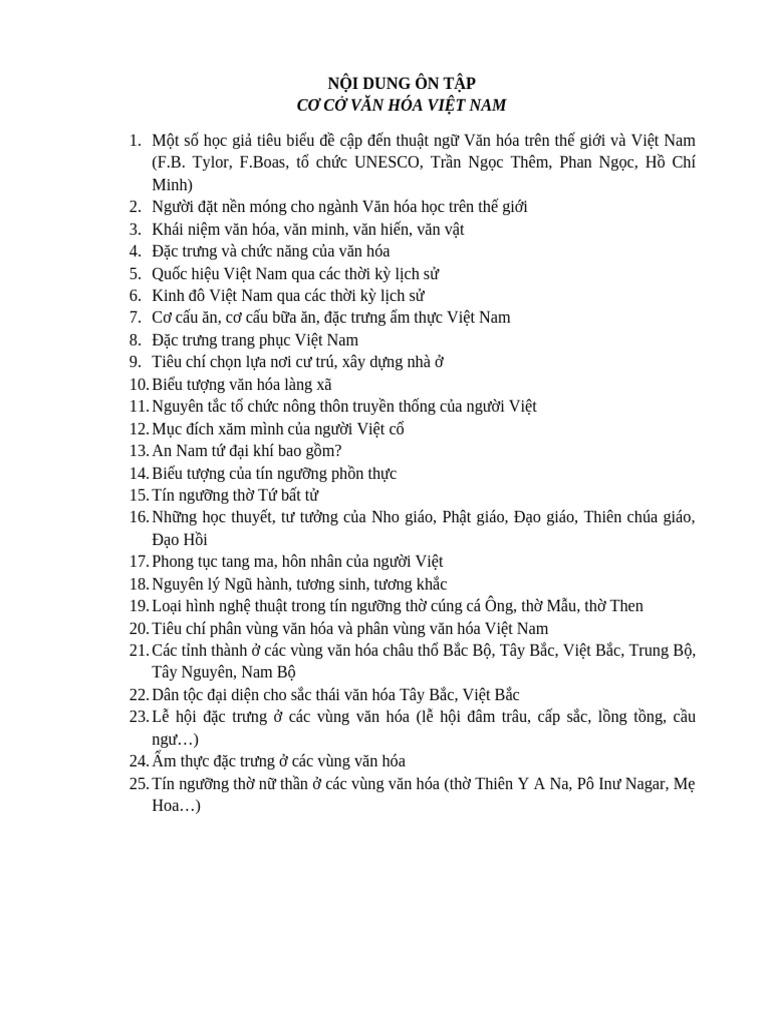 NỘI DUNG ÔN TẬP HP - CSVH VN | PDF