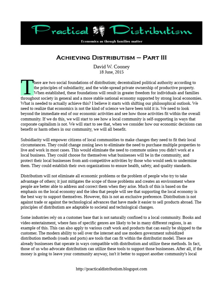Achieving Distributism - Part 3 | PDF | Economies