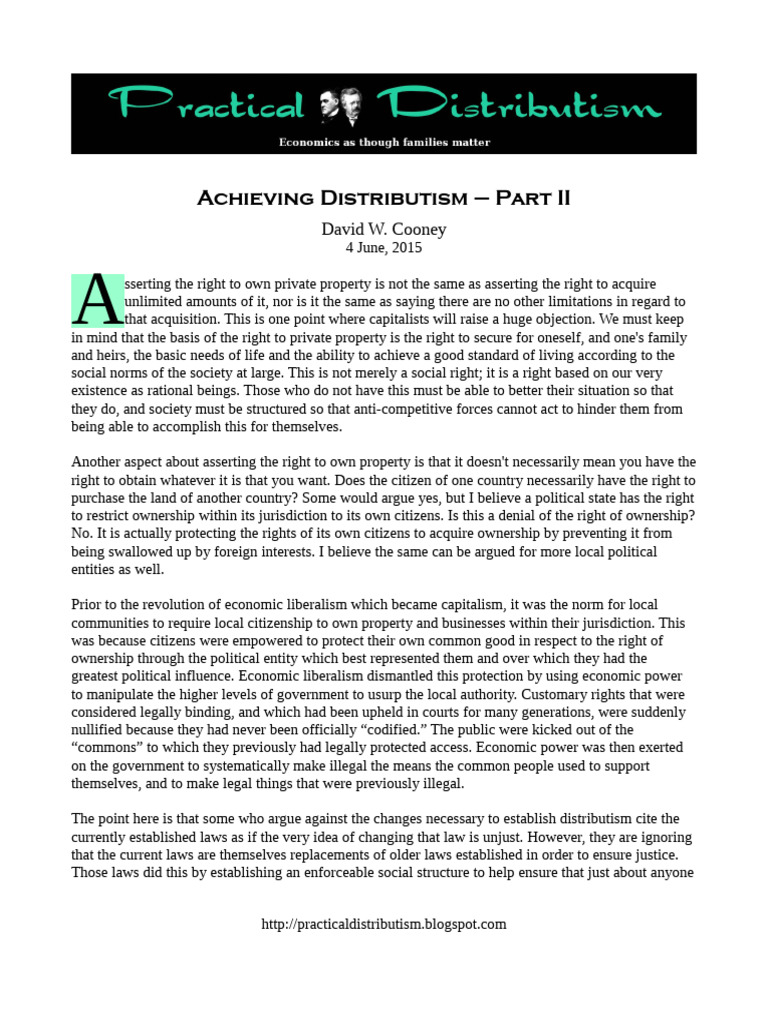 Achieving Distributism - Part 2 | PDF | Property | Ownership