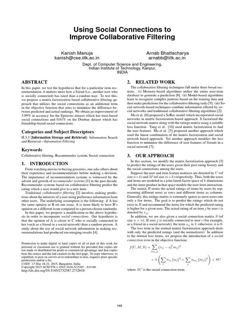 Enhancing Recommendations with Social Connections | PDF | Applied ...