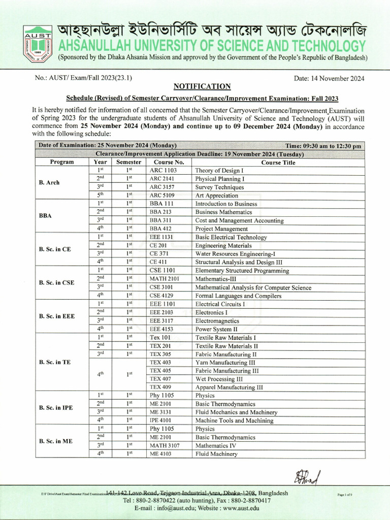 Revised Exam Schedule Fall 2023 (CCI) | PDF | Electrical Engineering | Machines