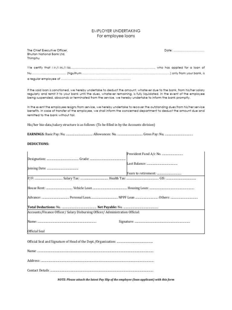 Employer Undertaking | PDF | Salary | Banks