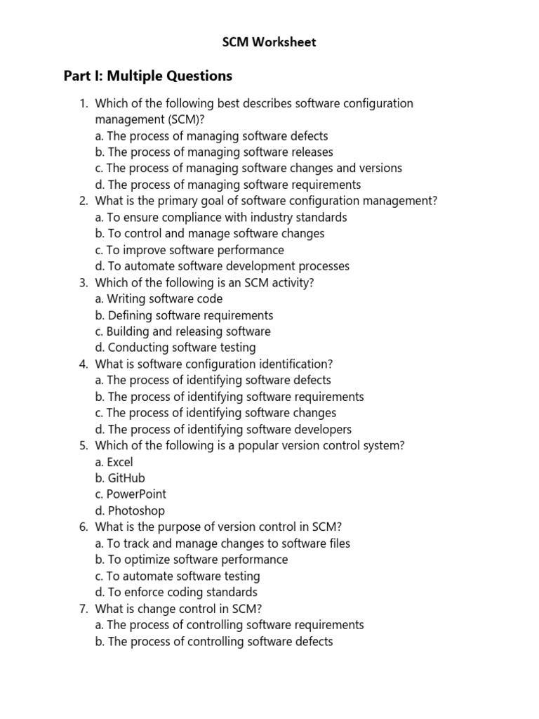 SCM Quiz for Software Developers | PDF | Version Control | Software Testing