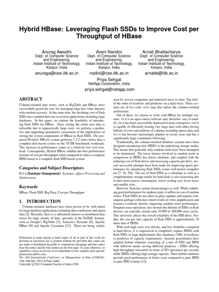 Hybrid HBase: Leveraging Flash SSDs To Improve Cost Per Throughput of HBase | PDF | Solid State ...