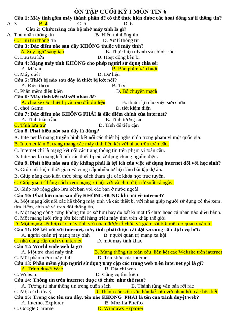 Tin 6.ôn Tập ck1. Ôn Cho Hs | PDF