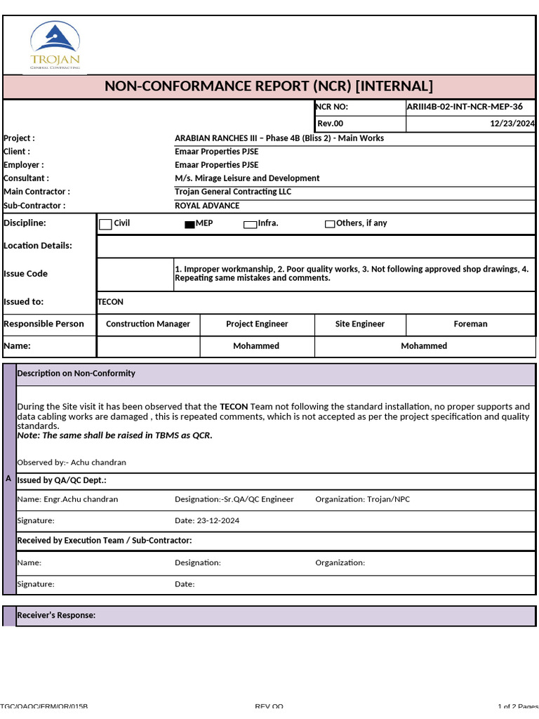 Internal ncr 33 | PDF | Quality | Production And Manufacturing