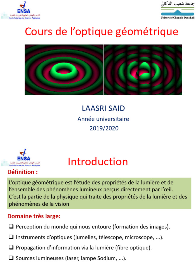 Cours d'optique géométrique 2019-2020 | PDF | Photon | Réfraction