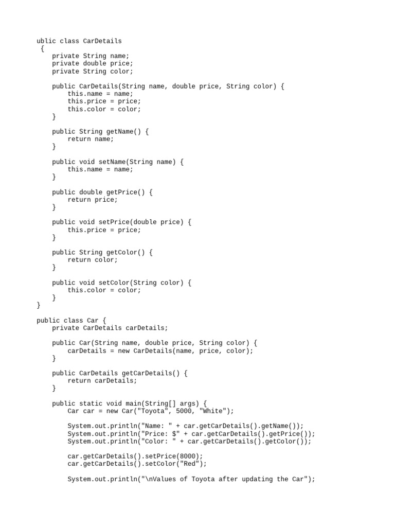 Java Car Class with Details Management | PDF