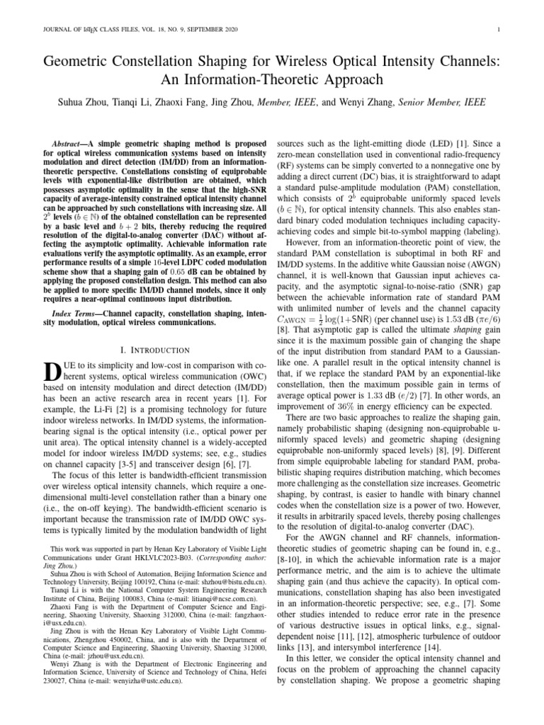 Geometric Constellation Shaping For Wireless Optical Intensity Channels ...