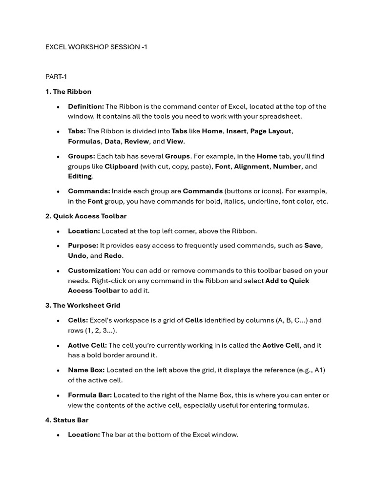 EXCEL WORKSHOP SESSION | PDF | Microsoft Excel | Spreadsheet