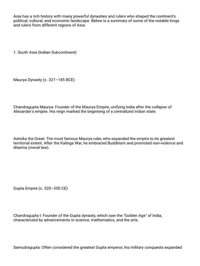 Notable Asian Kings and Dynasties | PDF | Caliphate | Ottoman Empire