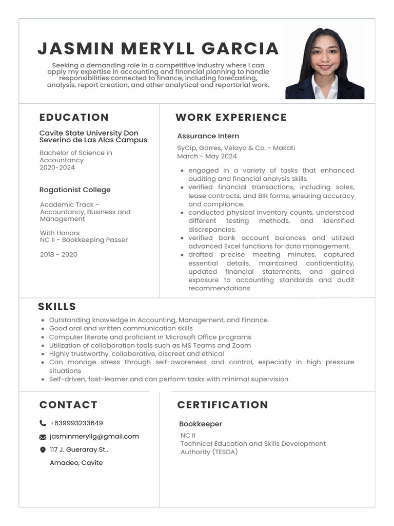 Garcia, Jasmin Meryll M. - Resume | PDF | Accounting | Audit