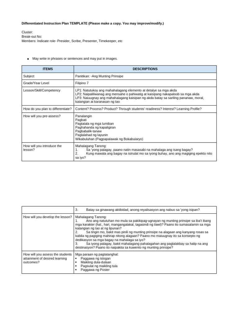 Differentiated Instruction Plan (1) Copy | PDF