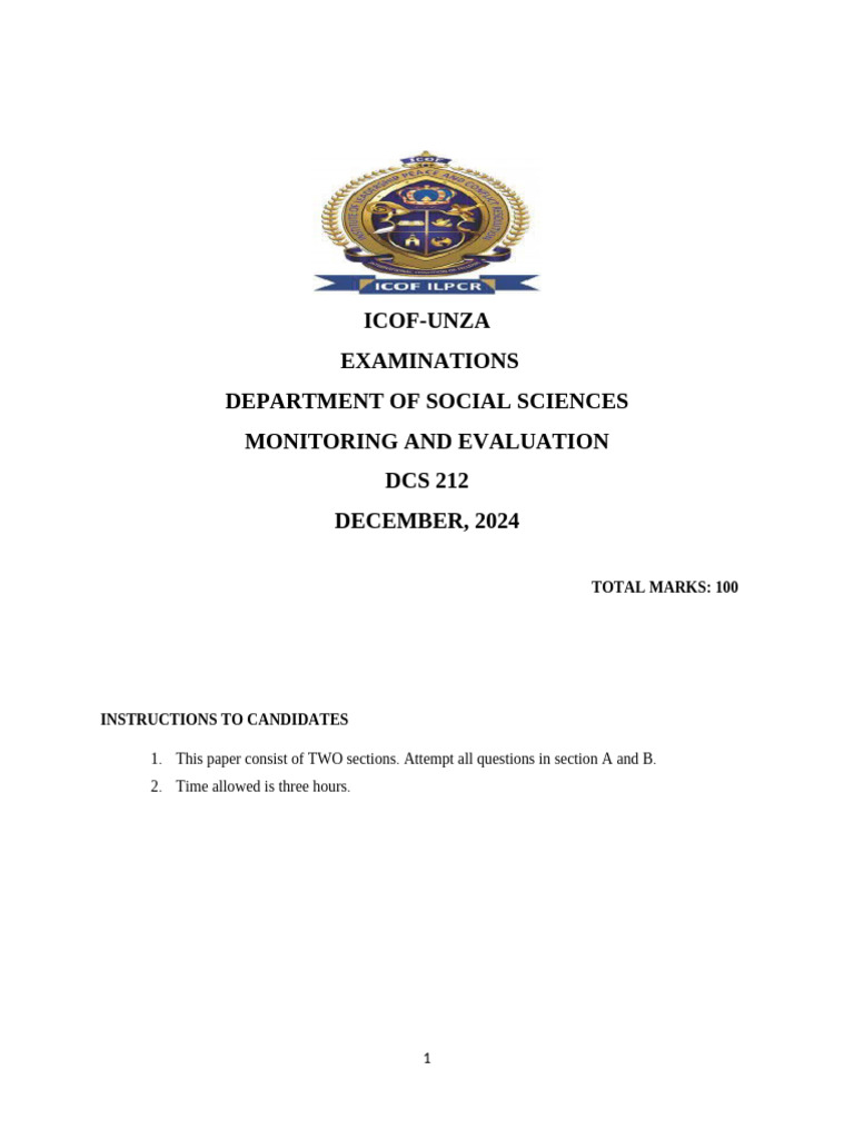 Monitoring & Evaluation Exam 2024 | PDF