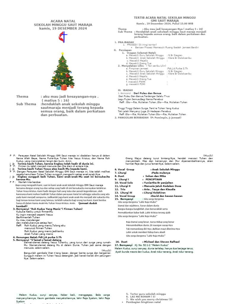 Tertib Acara Natal Sekolah Minggu Saut Maraja | PDF