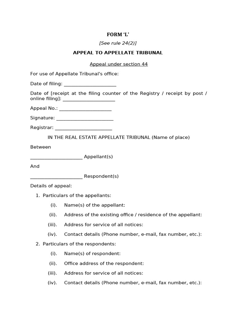 REA Appeal Form L | PDF | Appeal | Tribunal