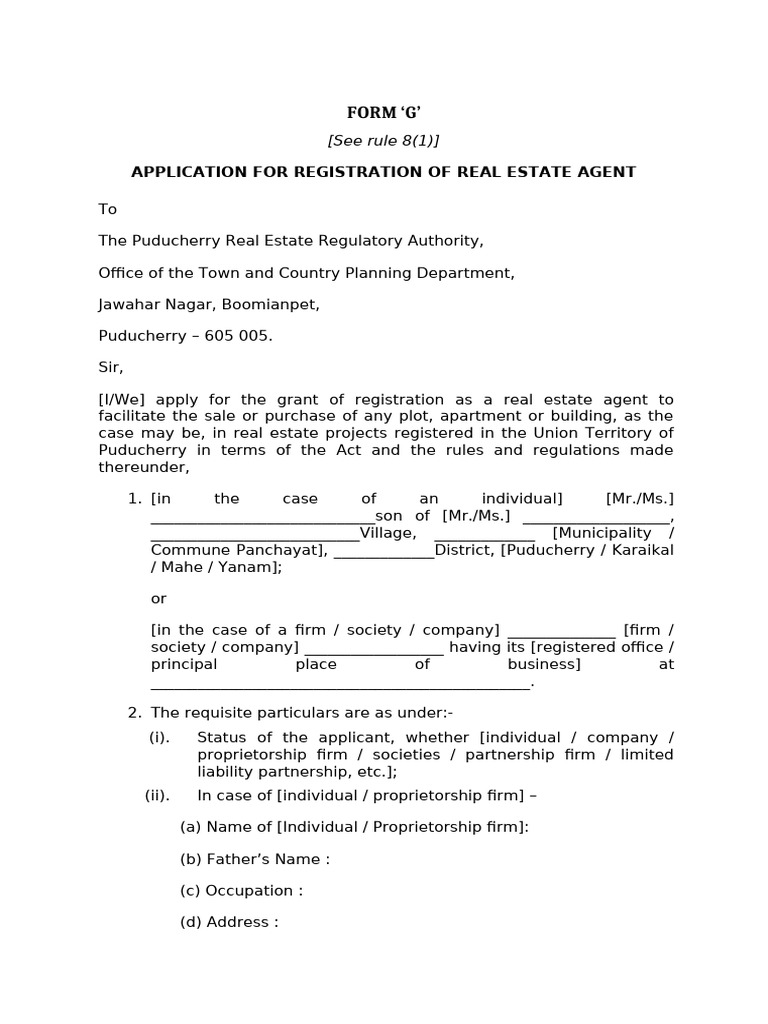 REA Agent Registration Form G | PDF | Sole Proprietorship | Business
