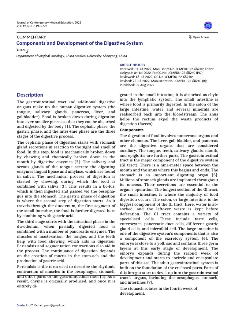 Components and Development of The Digestive System | PDF | Human ...