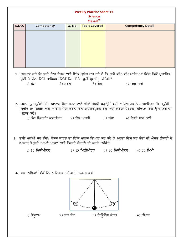 C-8 Science Practice Sheet -11 | PDF | Sound | Hertz