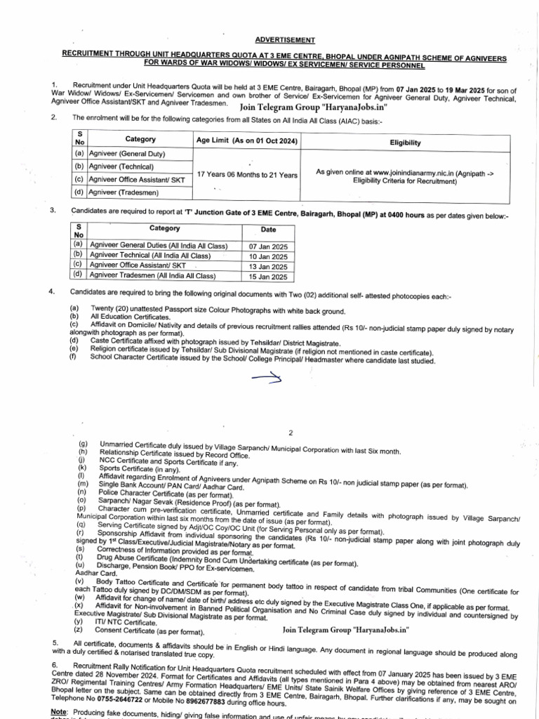 Army Agniveer Relation Bharti 2025 Notification | PDF