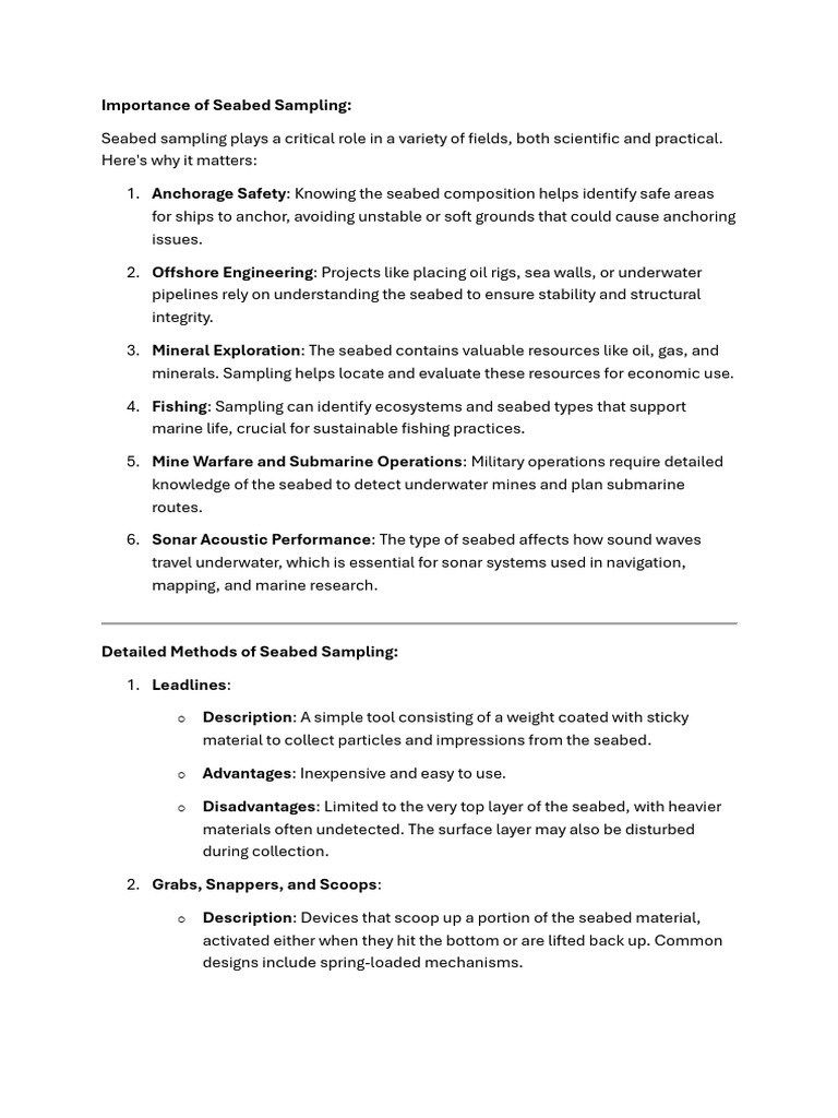 Seabed Sampling Methods and Importance | PDF | Seabed | Dredging