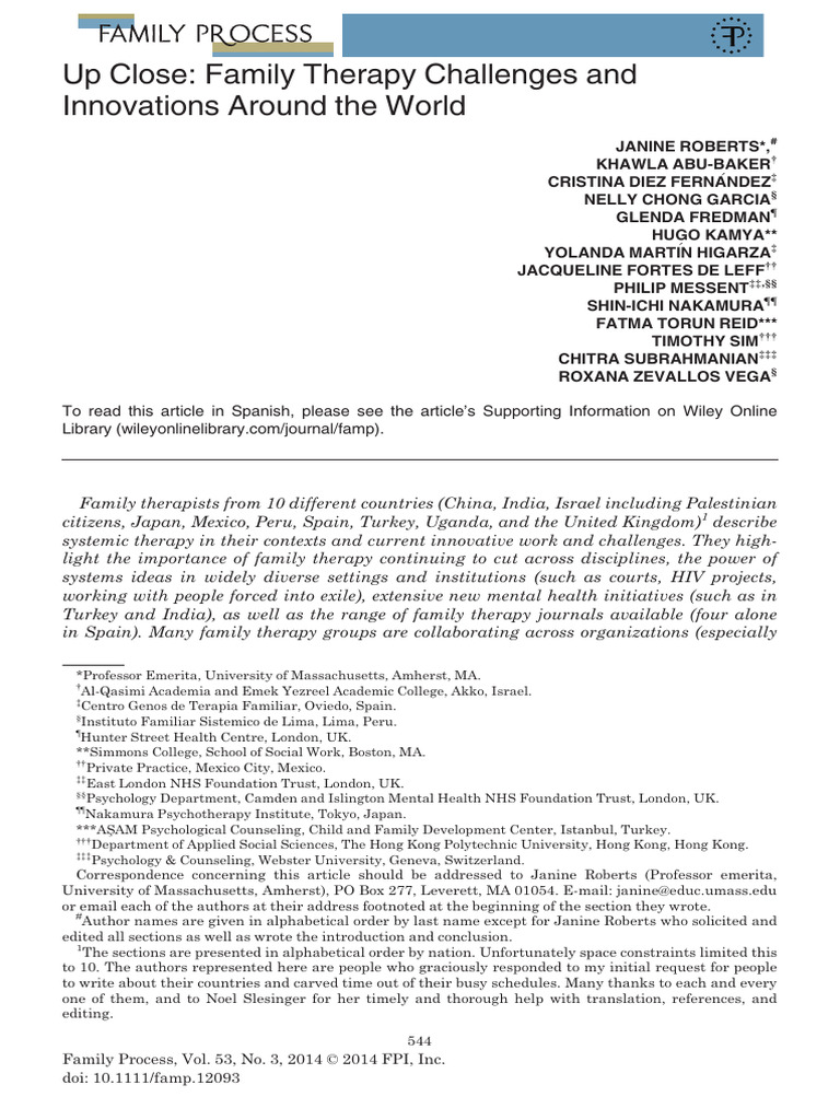 Up Close - Family Therapy Challenges and Innovations Around The World ...