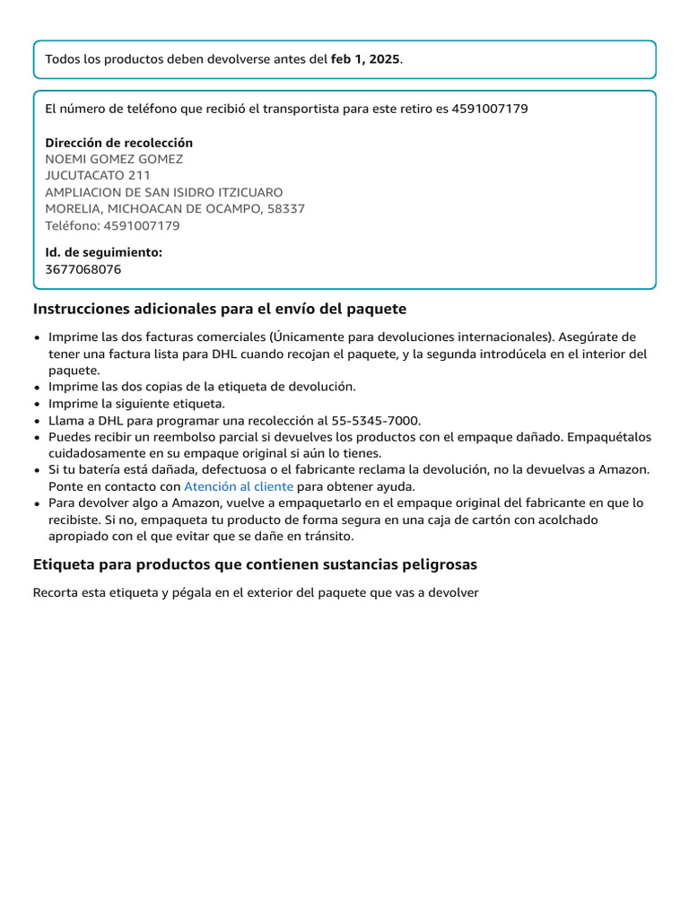 Etiqueta Devolución Amazon | PDF