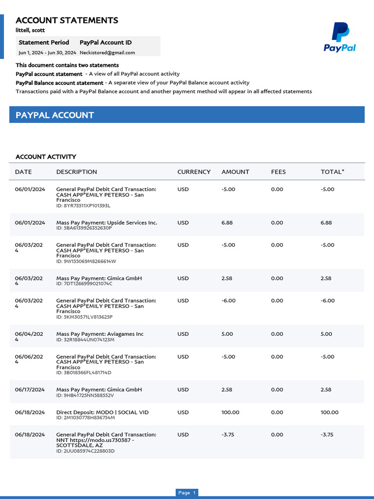 statement-Jun-2024 | PDF | Pay Pal | Cash