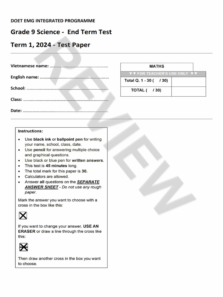 g9 Ett1 Science Review Test MCQ | PDF | Leaf | Plants