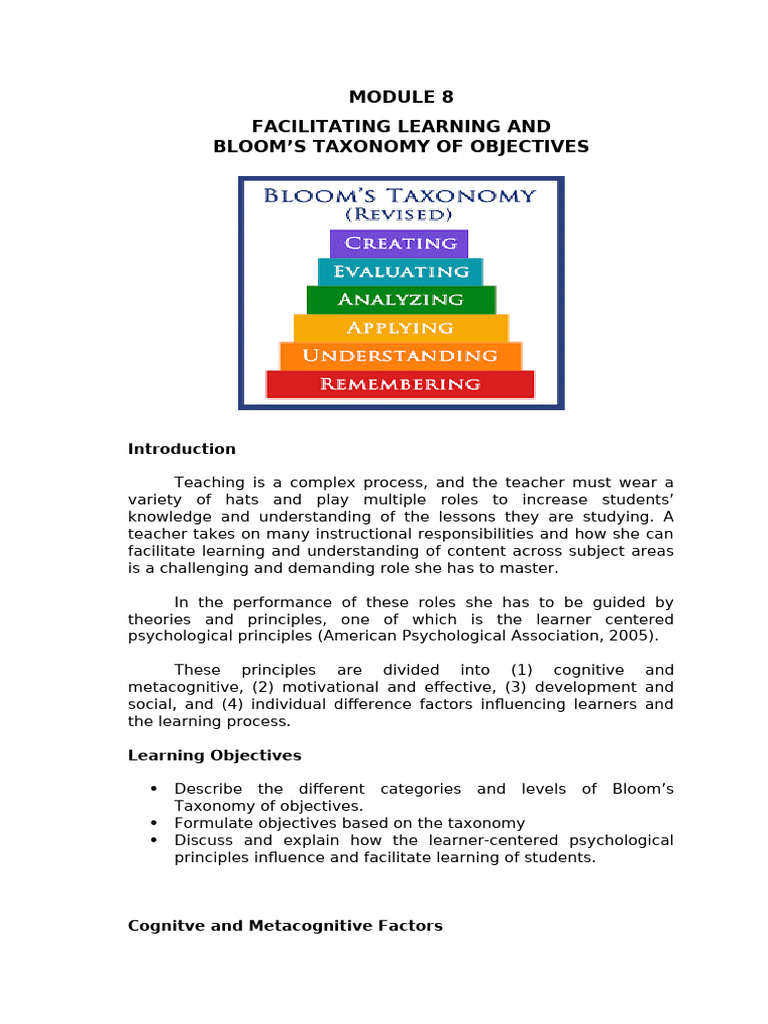 M8-Facilitating-Learning-and-Blooms-Taxonomy-of-Objectives | PDF ... M8-Facilitating-Learning-and-Blooms-Taxonomy-of-Objectives | PDF ...