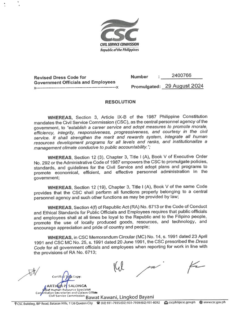 CSC Resolution No. 2400766 | PDF