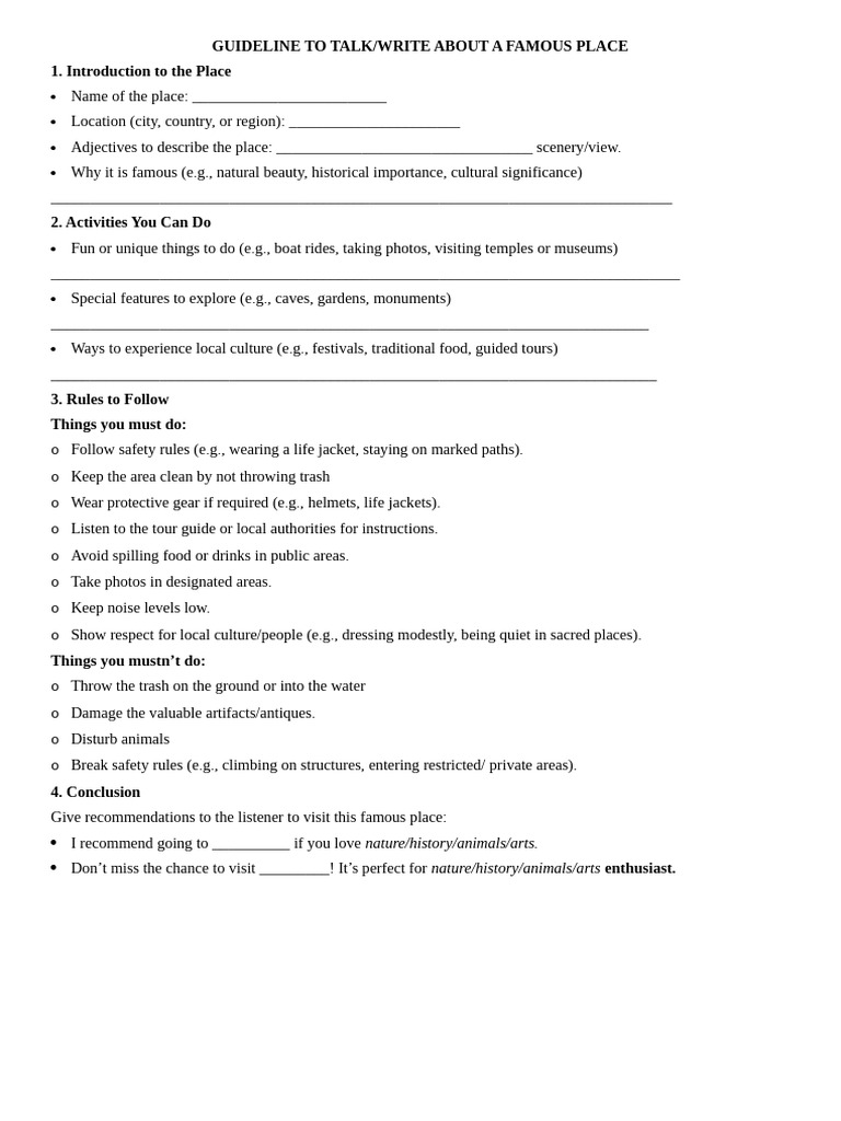 Guideline To Talk About A Famous Place | PDF