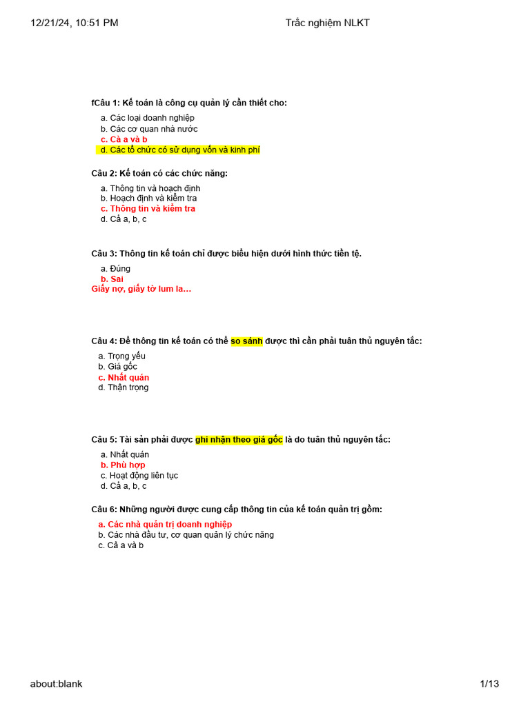 Trắc nghiệm NLKT | PDF