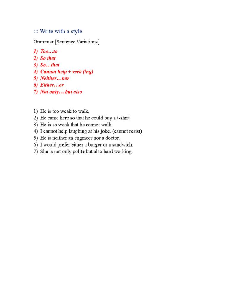Sentence Variation Techniques | PDF