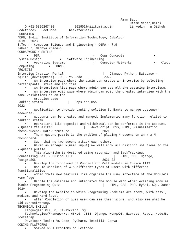 Aman Babu For Off Campus | PDF | Systems Architecture | Information Technology