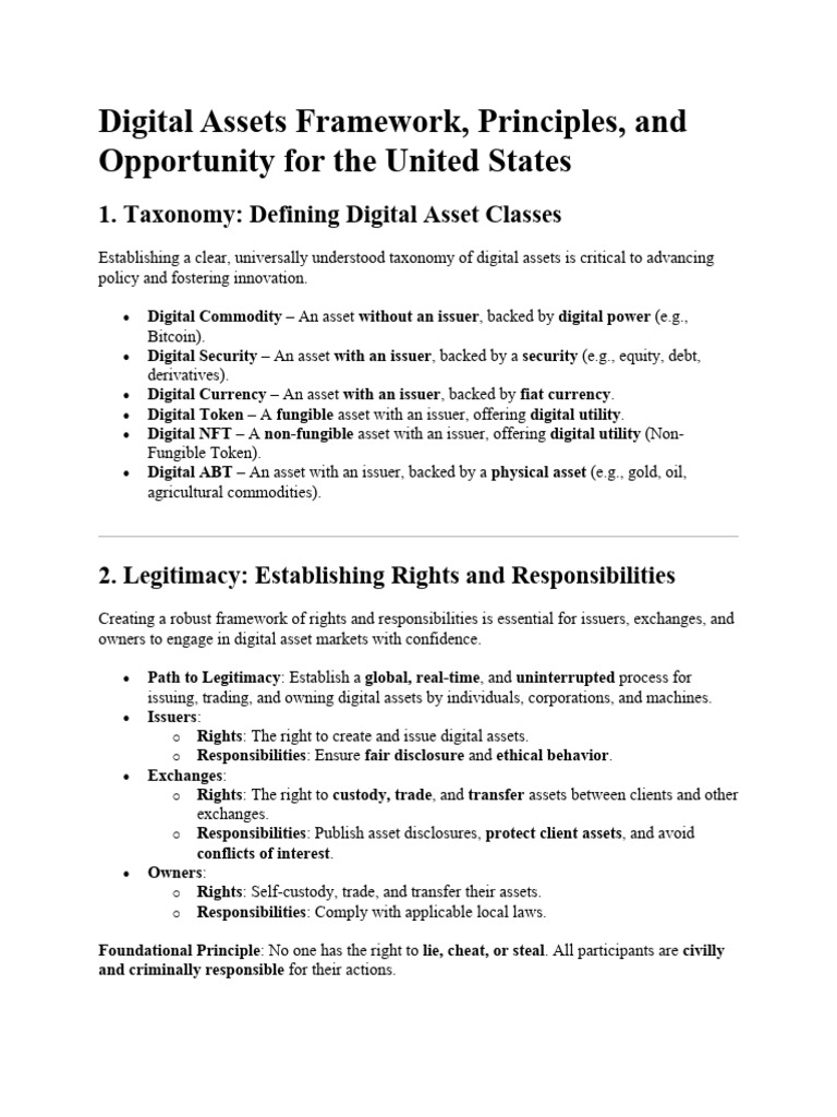 Digital Assets Framework Pdf Securitization Cryptocurrency
