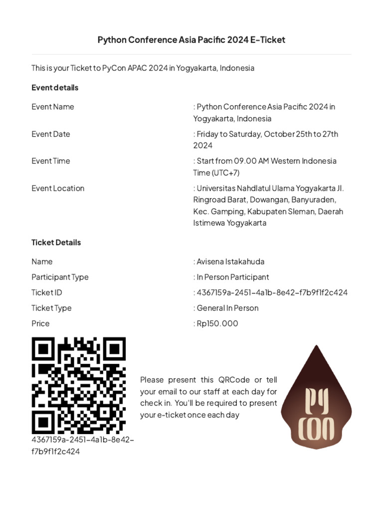 2024-Apac - Pycon.id Dashboard E-Ticket | PDF