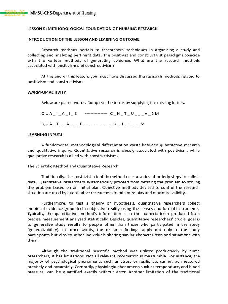 Chapter 1 - Lesson 6 | PDF | Methodology | Quantitative Research Chapter 1 - Lesson 6 | PDF | Methodology | Quantitative Research