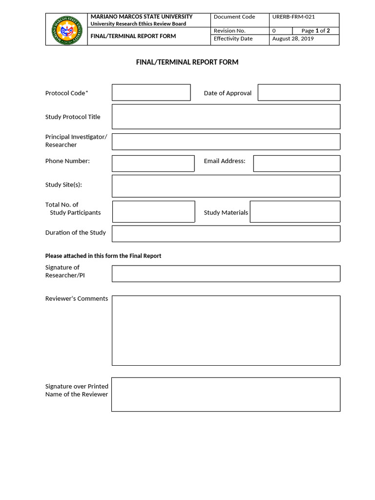 URERB Form 21 Final Report Form | PDF