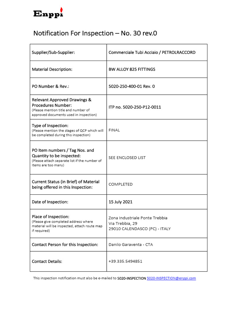 30 - Inspection Notification | PDF