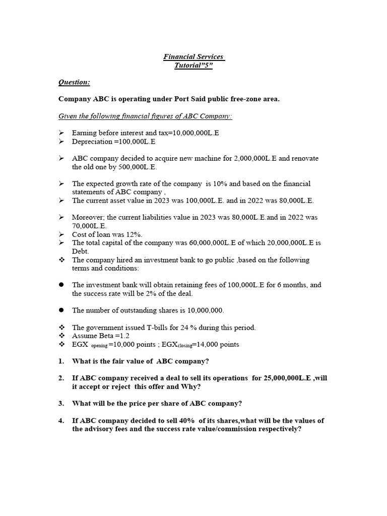 Financial Services-Tutorial 5 | PDF