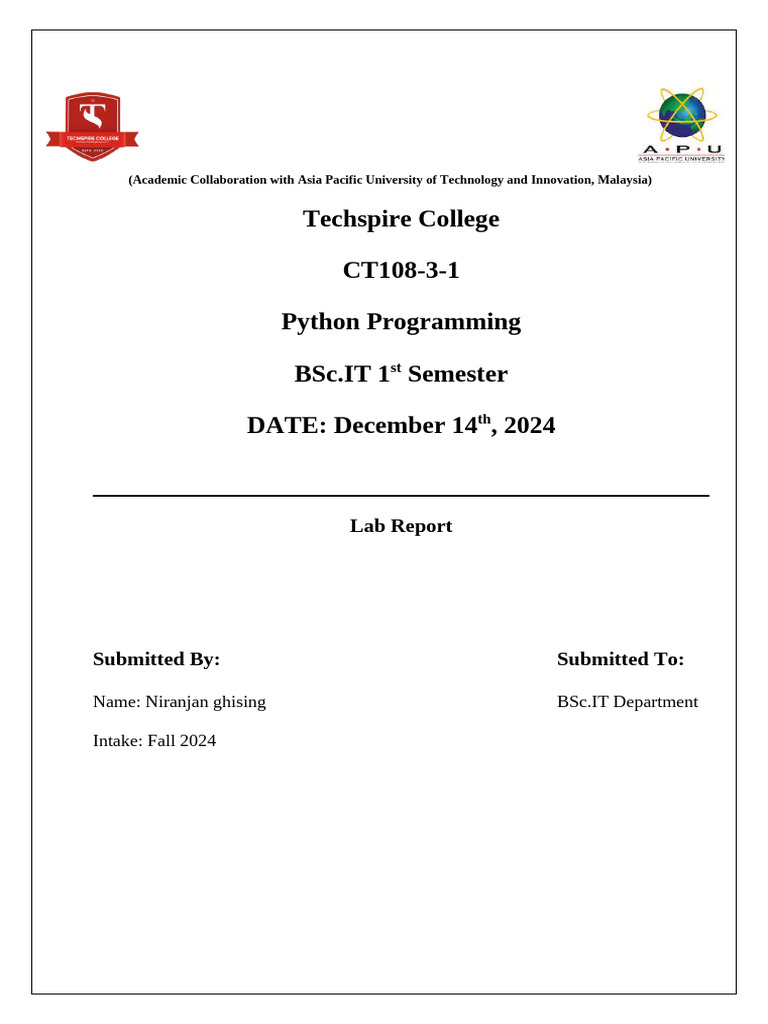 NiranjanLab3work | PDF | Python (Programming Language) | Software Development