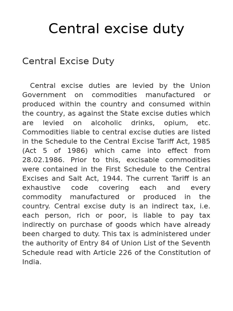 Central excise duty | PDF | Excise | Taxation