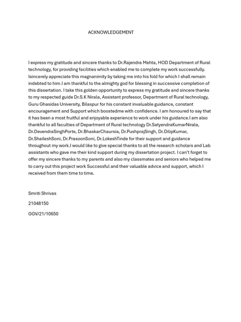 Acknowledgements for Dissertation Project | PDF