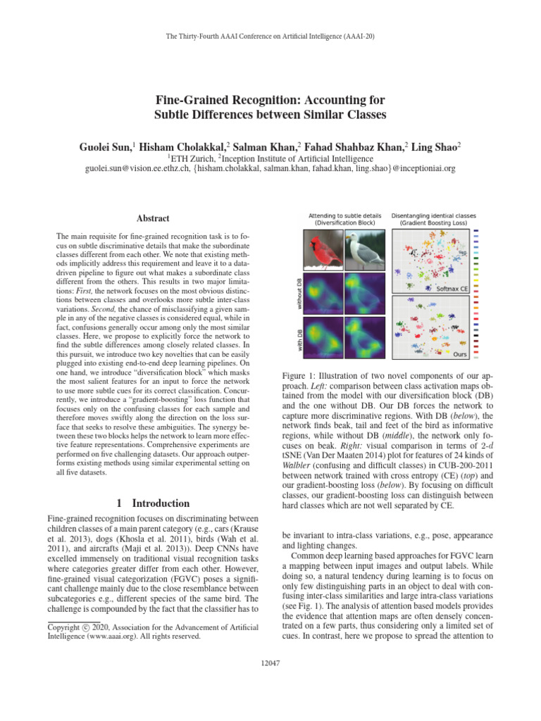 Fine-Grained Recognition Accounting For Subtle Differences Between Similar Classes | PDF ...