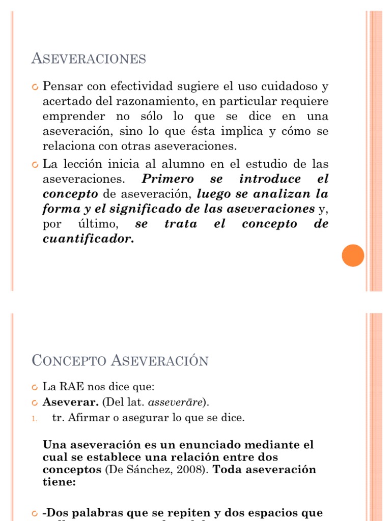 Presentacion ASEVERACION | PDF | Artes del Lenguaje y Comunicación