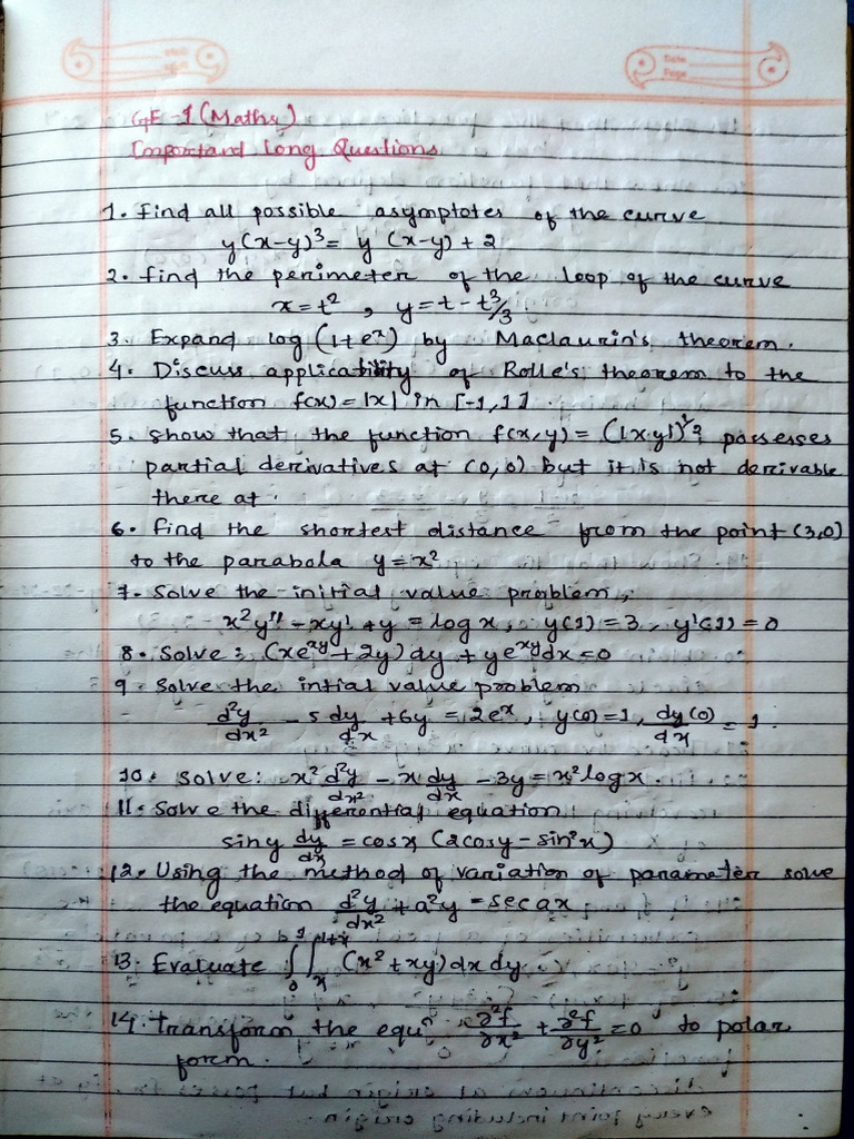 GE 1 Maths Important Long Questions | PDF